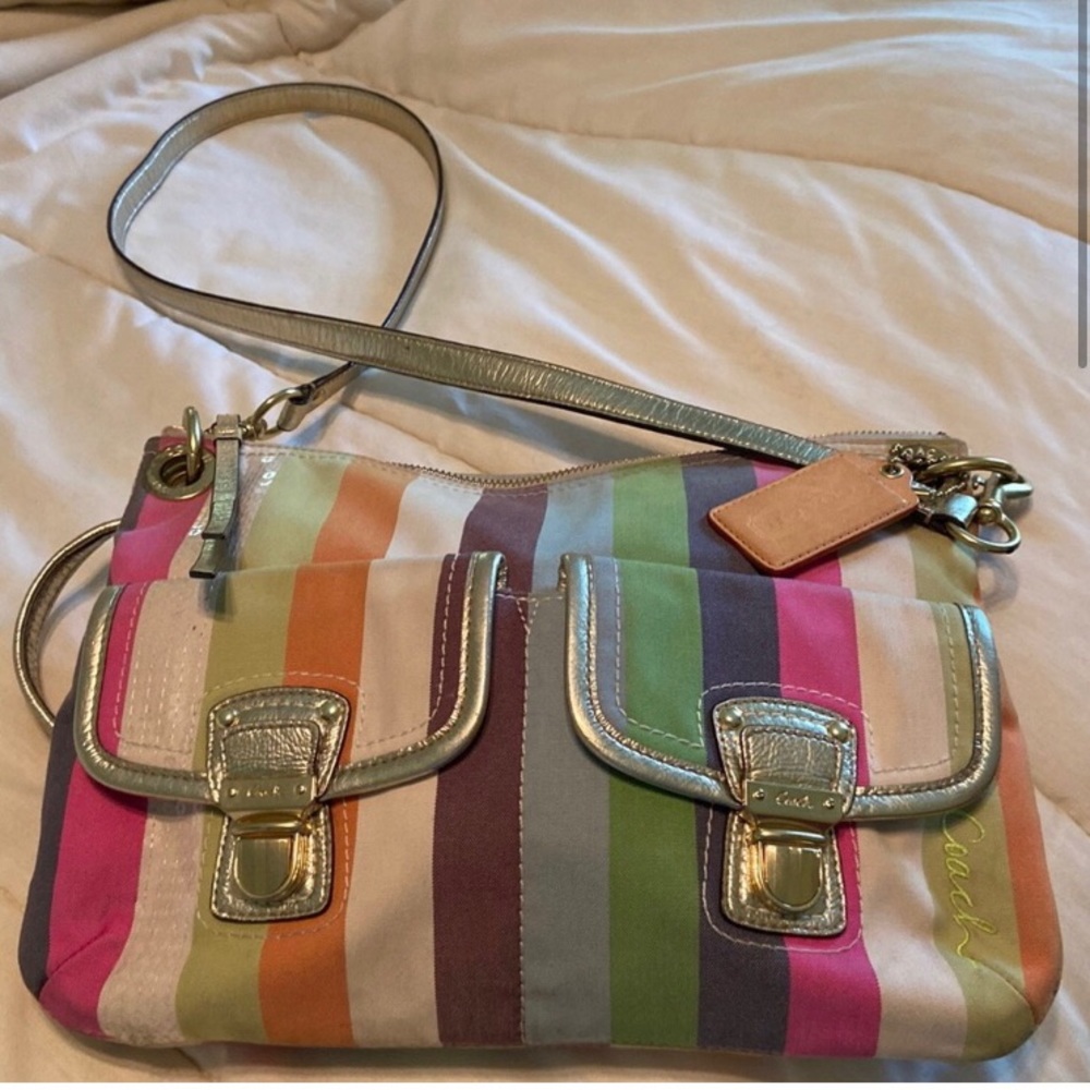 Coach Classic Colorful Striped Handbag - Gem